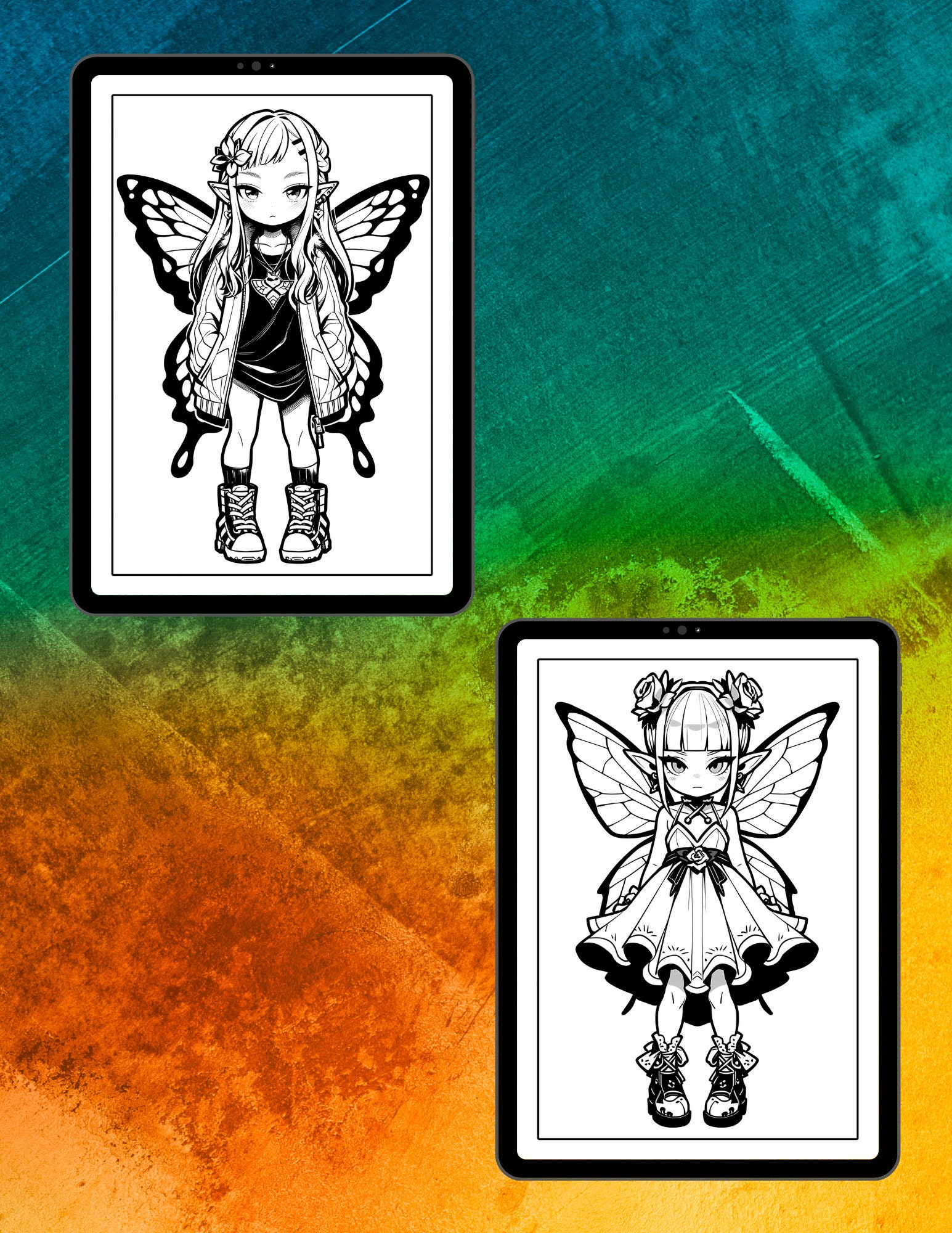 Chibi Fairy Girls Coloring Pages Part 2 (PNG & Canva) - Etsy