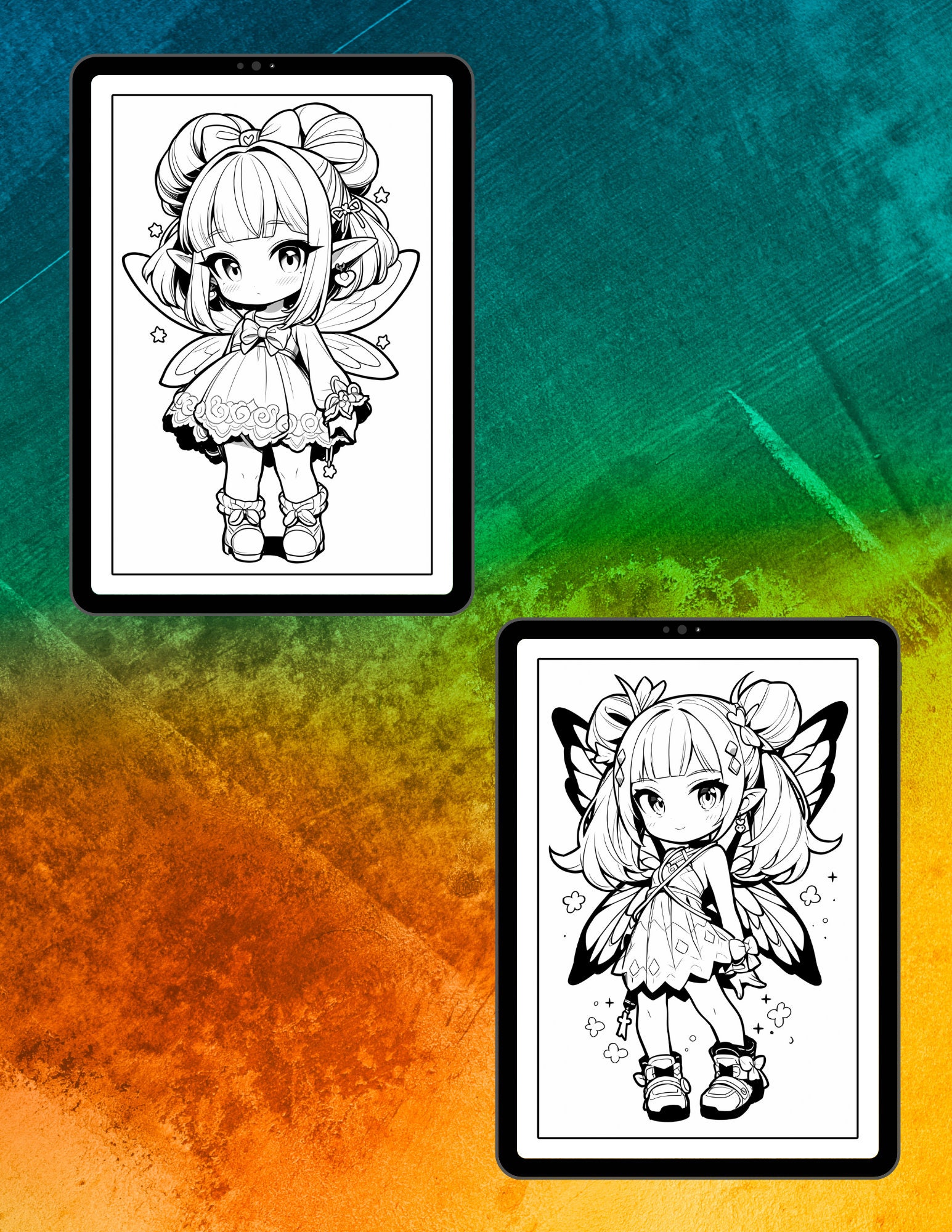 Chibi Fairy Girls Coloring Pages Part 2 (PNG & Canva) - Etsy