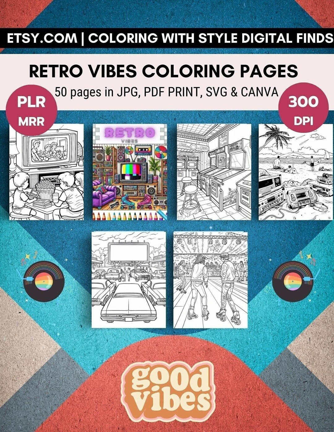Retro Vibes Coloring Pages | Printable Coloring PDF | Nostalgic Art ...