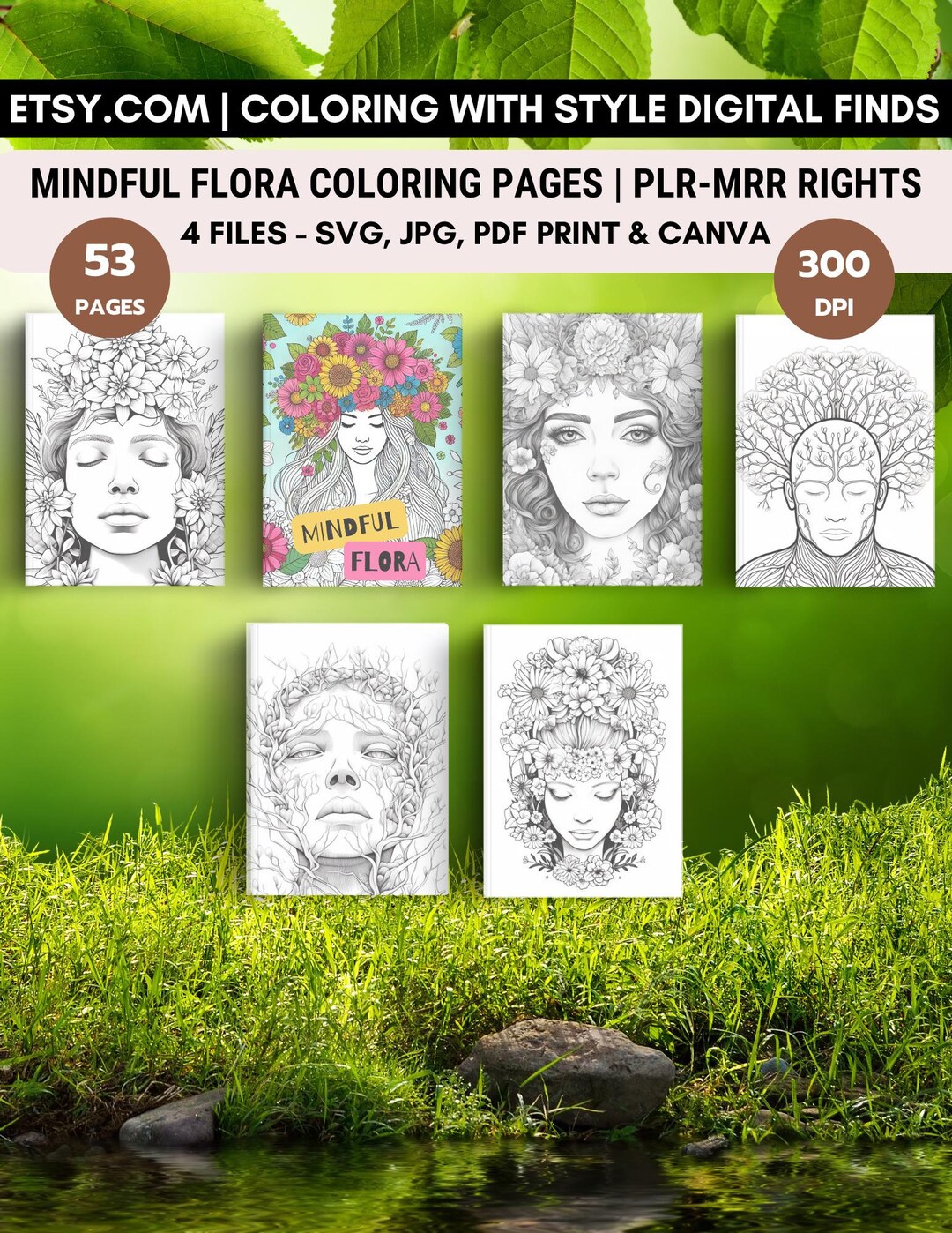 Mindful Flora Coloring Pages for Teens & Adults | Get 4 Files - SVG ...