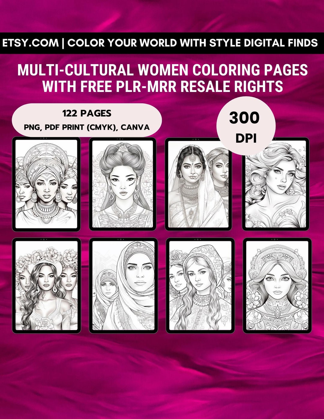 Multicultural Women Coloring Pages for Adults | Free PLR-MRR Rights ...