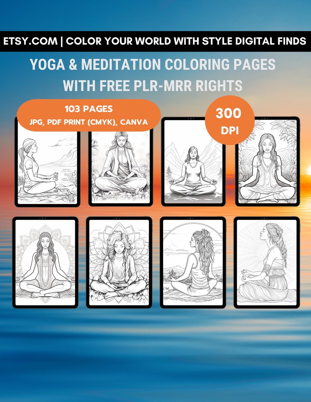 Yoga & Meditation Coloring Pages for ADULTS |PLR-MRR Rights | 300 Dpi With 103 Pages | Pdf Print ...