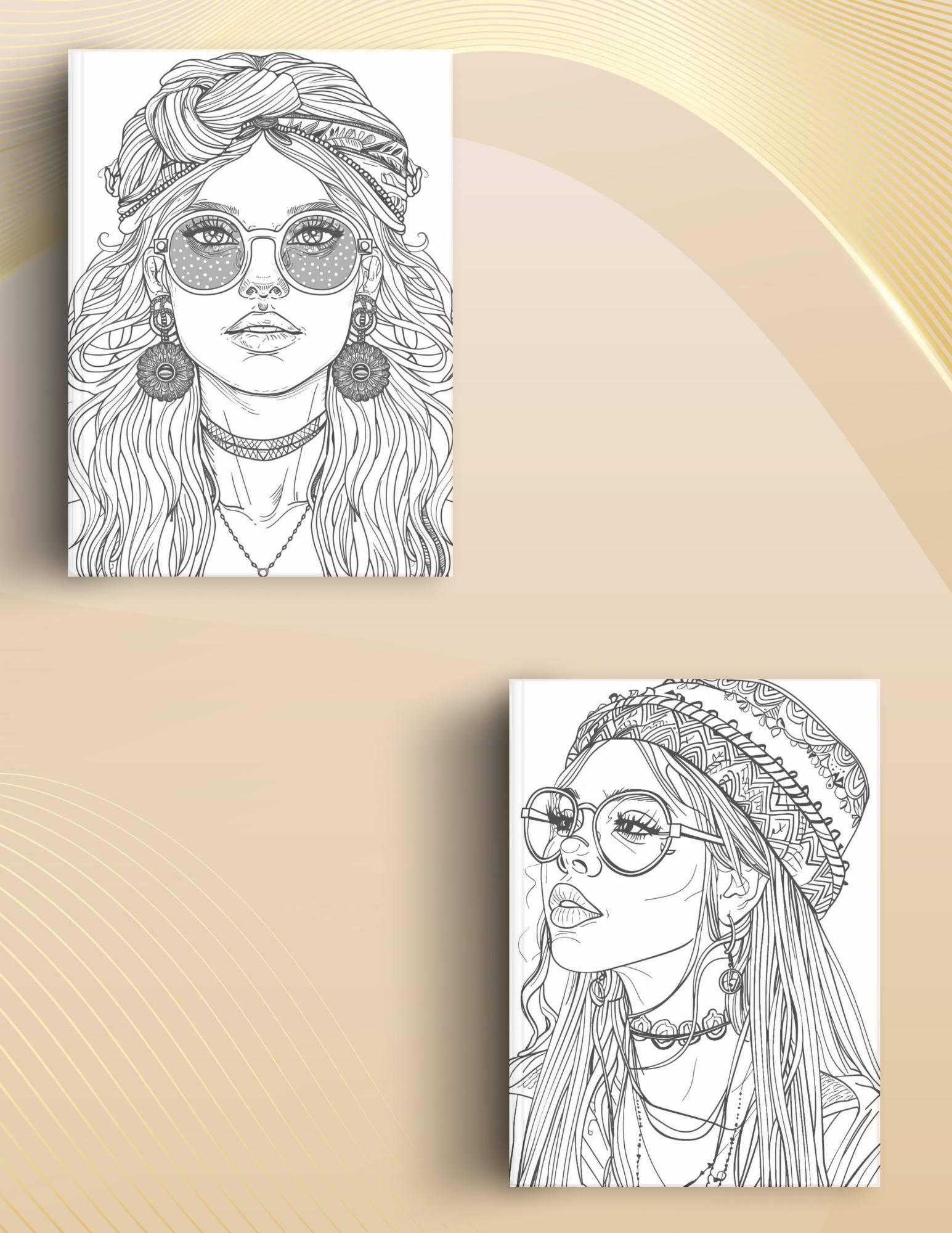 Boho Hippies Coloring Pages for Teens & Adults Get 4 Files PNG, PDF ...