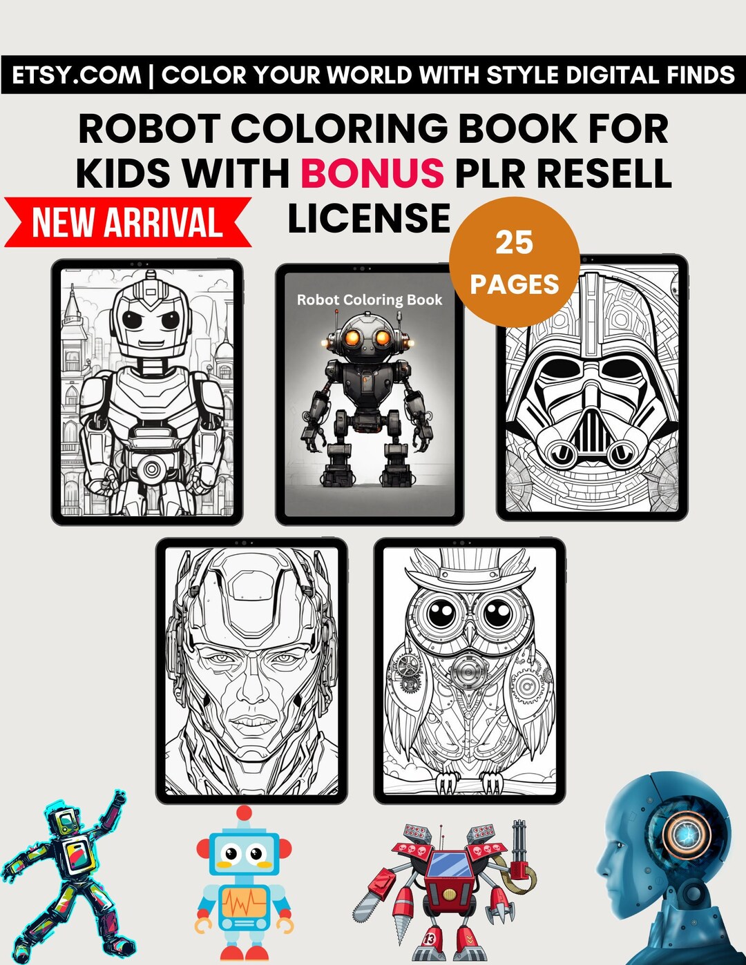 Robot Coloring Book for Kids With BONUS PLR Resell License Included - Etsy