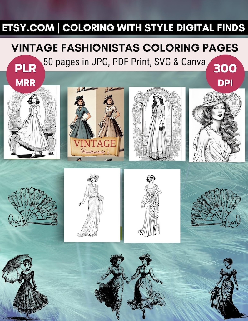 Vintage Fashion Coloring Book | 1950s Fashionistas (PDF Print) - Etsy