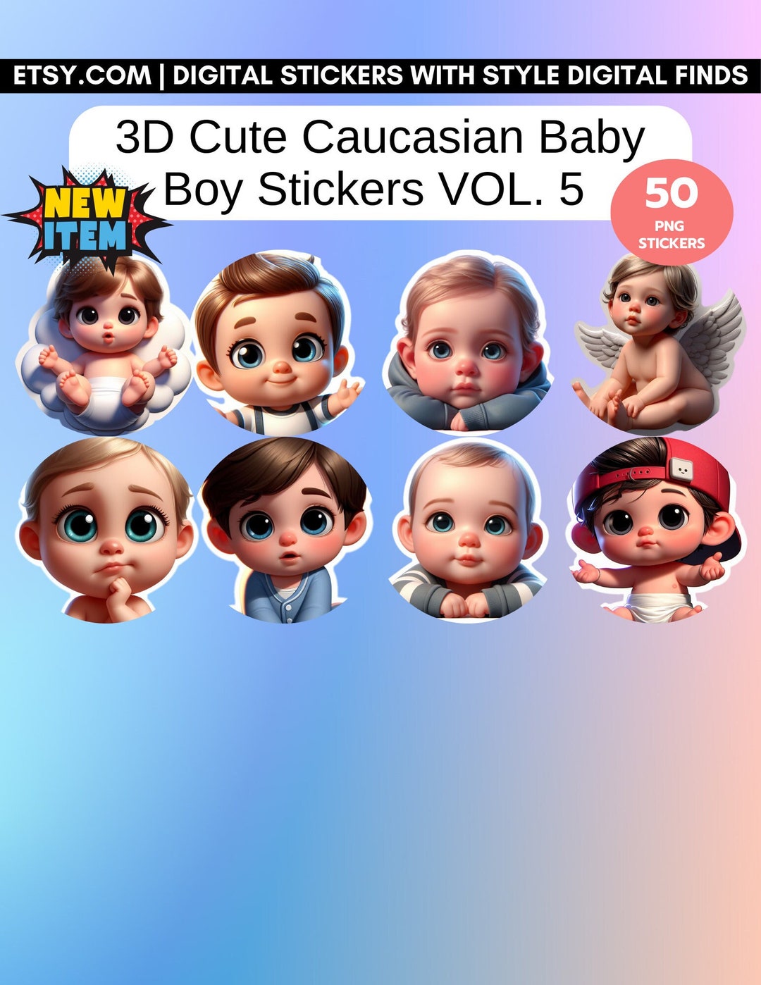 3D Cute Caucasian Baby Boy Stickers VOL. 5, Vivid and Stunning Baby Boy ...
