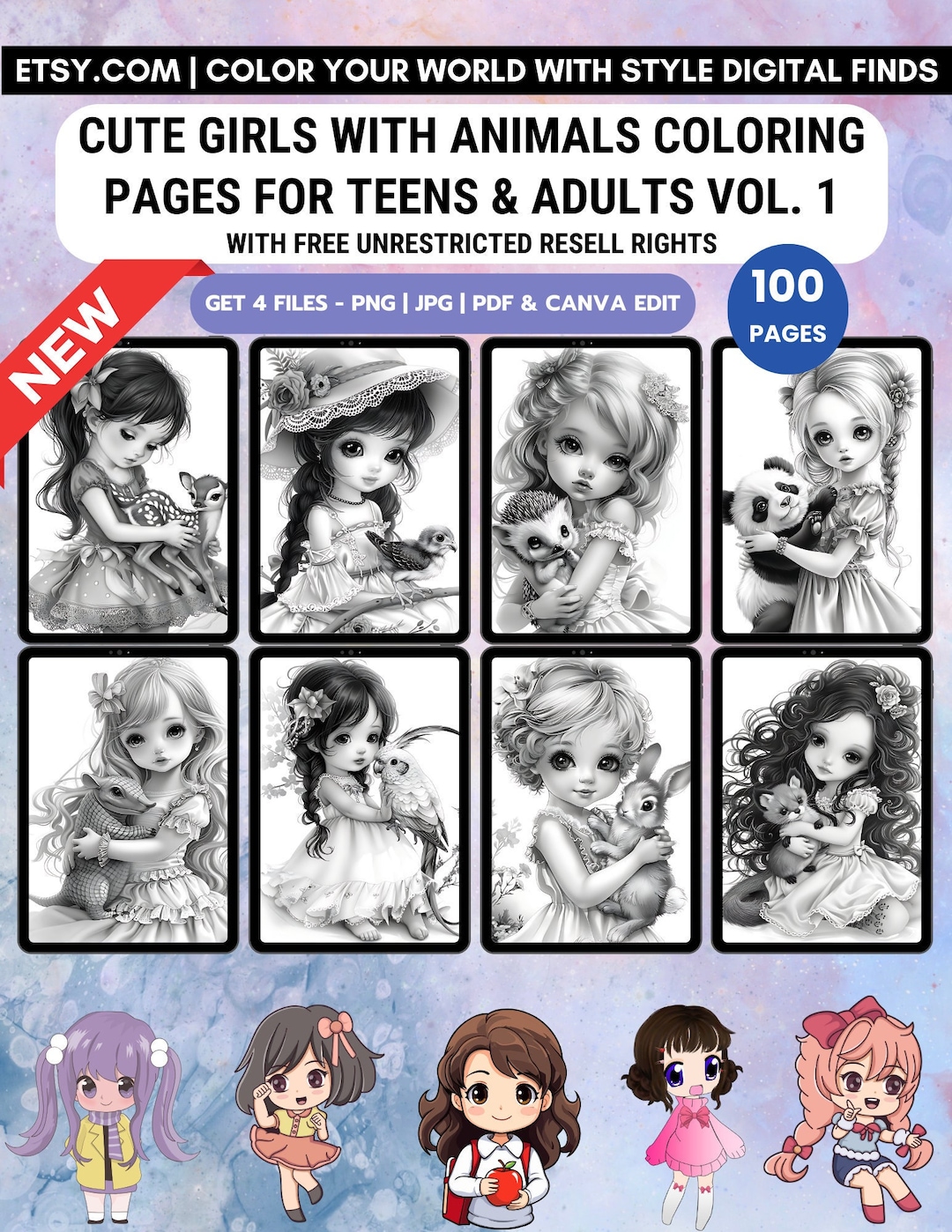 Cute Girls With Animals Coloring Pages Vol. 1 - Get 4 Files in PNG, JPG ...
