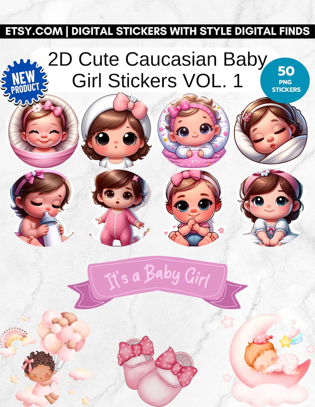 2D Cute Caucasian Baby Girl Stickers VOL. 1 -vivid and Stunning Baby ...
