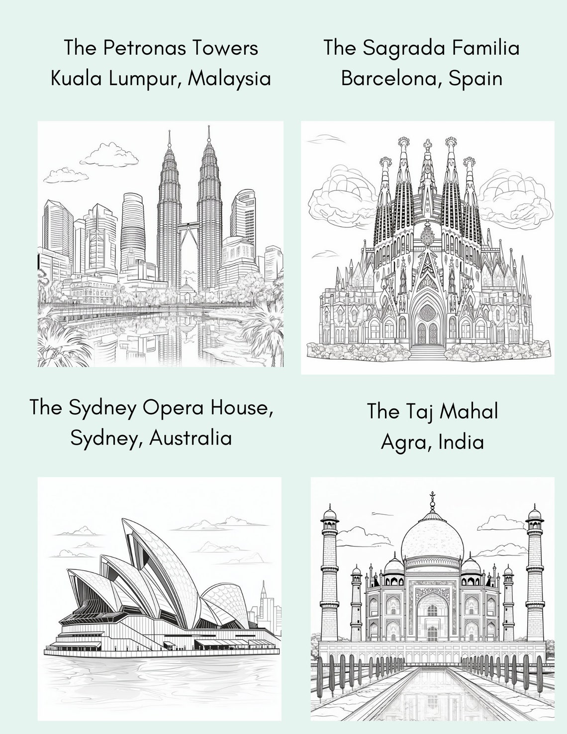 Architecture & Cities Around the World Coloring Pages for Adults With ...