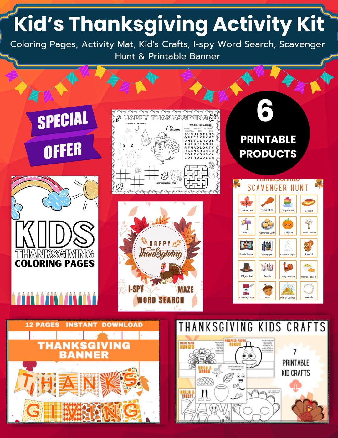 Kid's Thanksgiving Activity Printable Kit Coloring Pages, Activity Mat ...