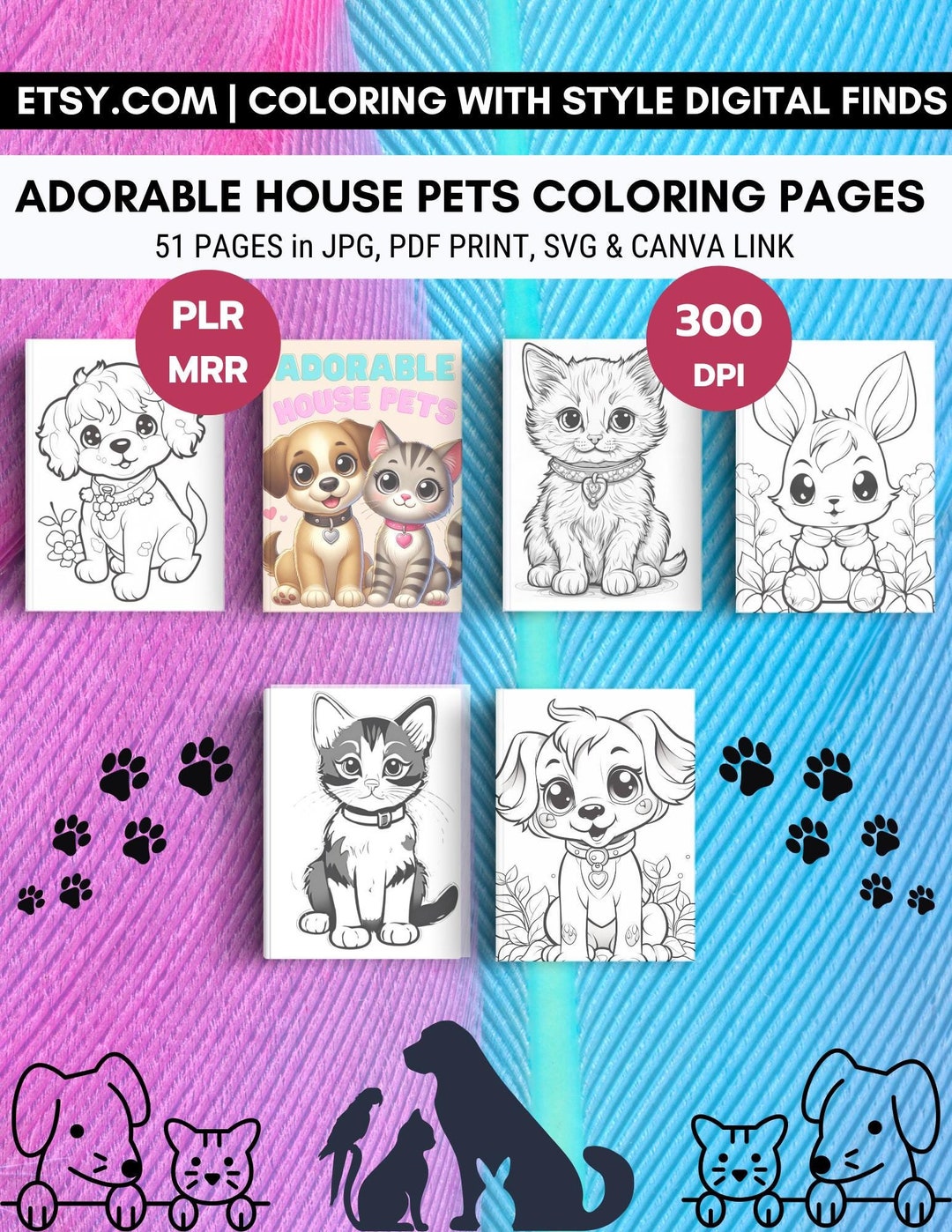 Adorable House Pets Coloring Pages | Printable PDF | 300 Dpi in 51 ...