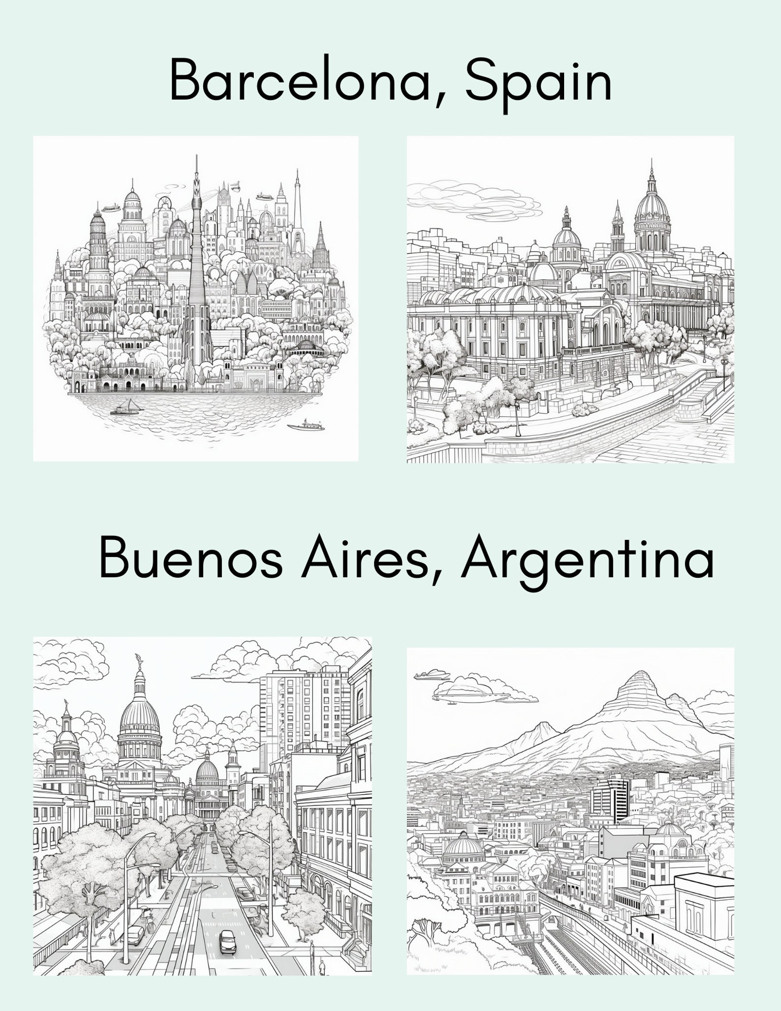 Architecture & Cities Around the World Coloring Pages for Adults With ...