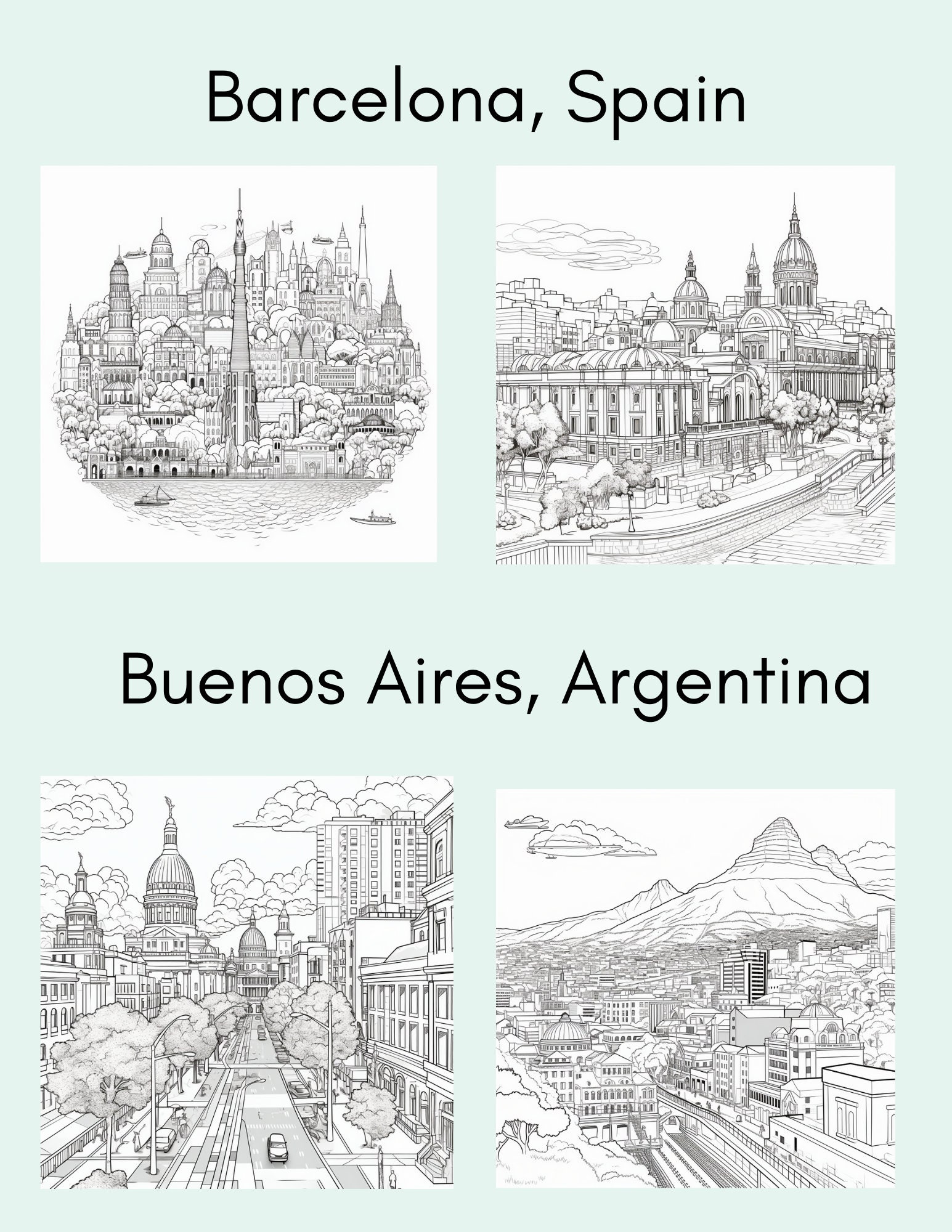 Architecture & Cities Around the World Coloring Pages for Adults With ...