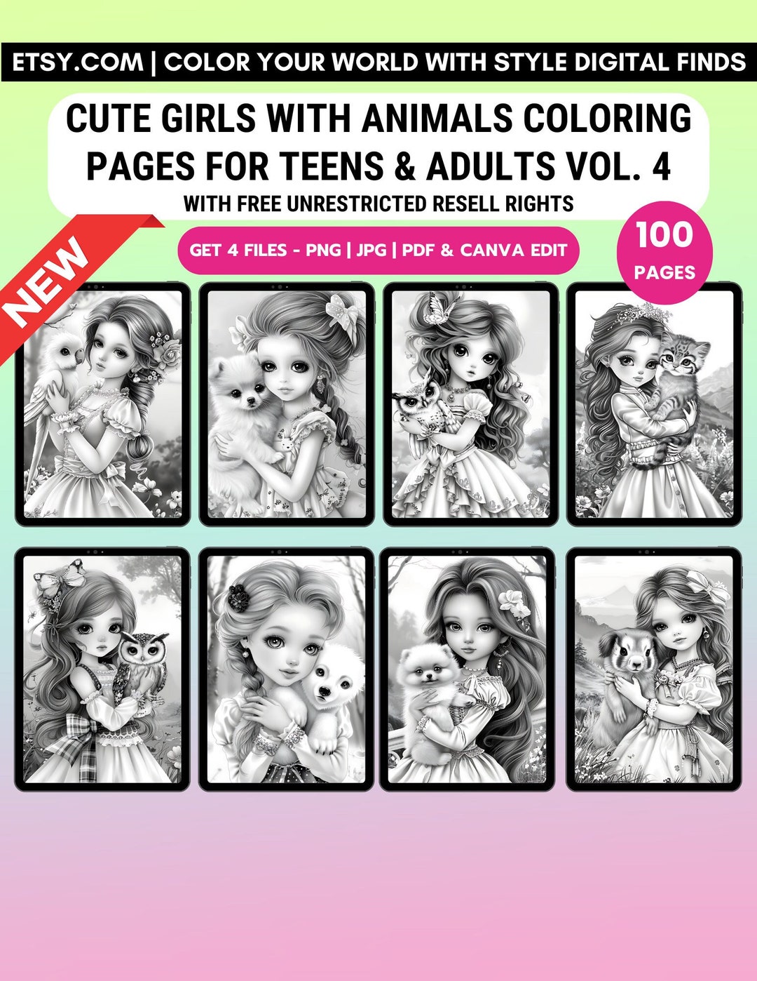 Cute Girls With Animals Coloring Pages Vol. 4 With FREE Unrestricted ...