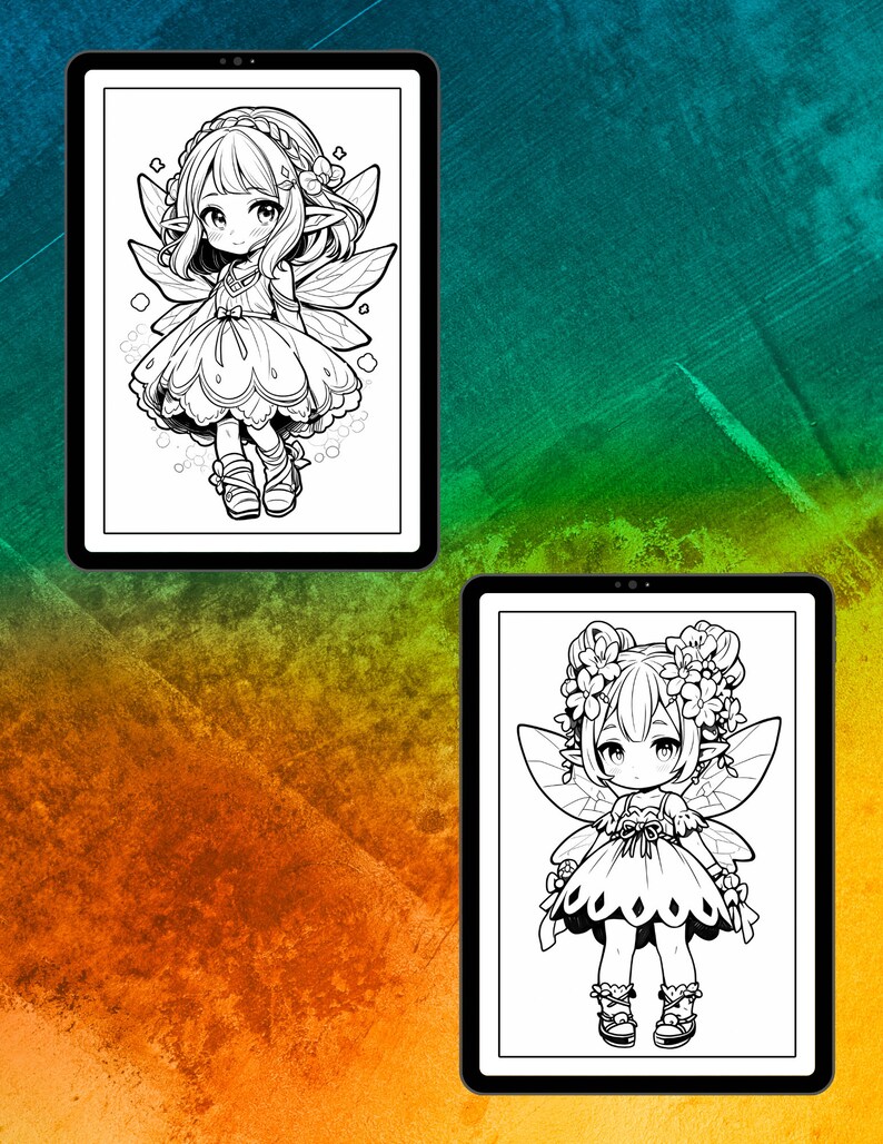 Chibi Fairy Girls Coloring Pages Part 2 (PNG & Canva) - Etsy