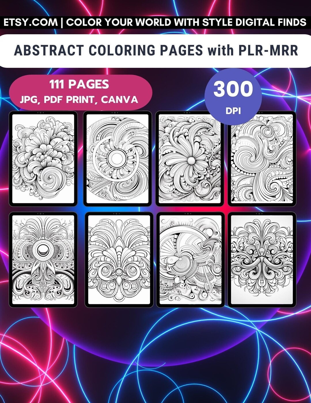 Abstract Coloring Pages | Printable PDF | 300 DPI With 111 Pages | JPG ...