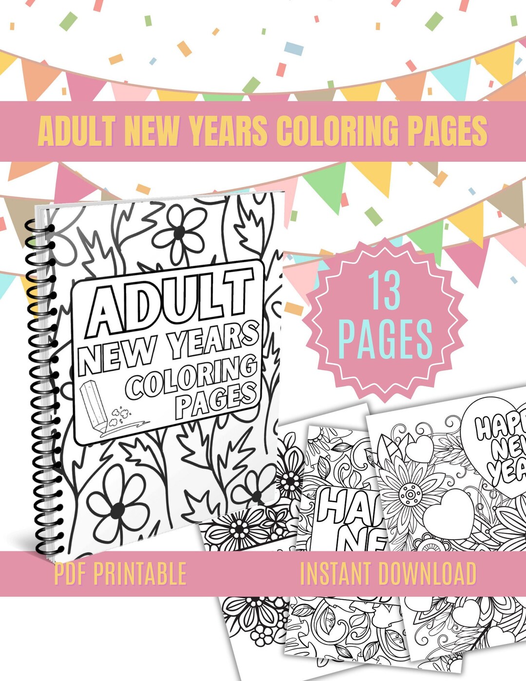 Adult New Years Coloring Pages - Etsy