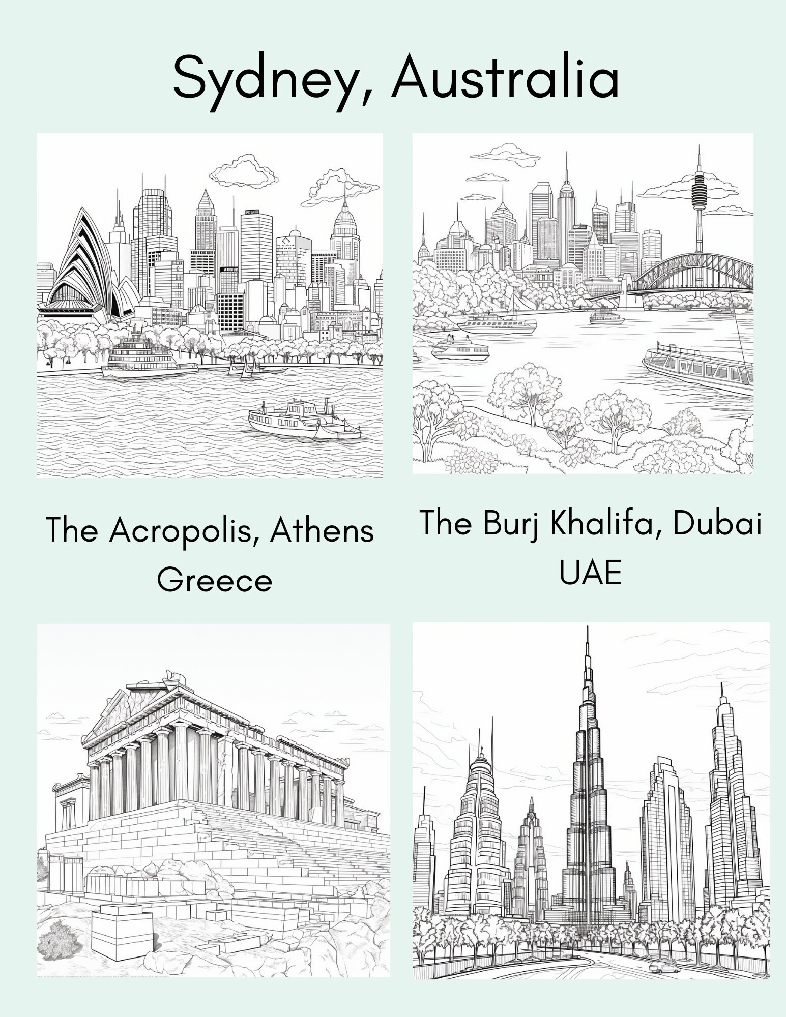 Architecture & Cities Around the World Coloring Pages for Adults With ...