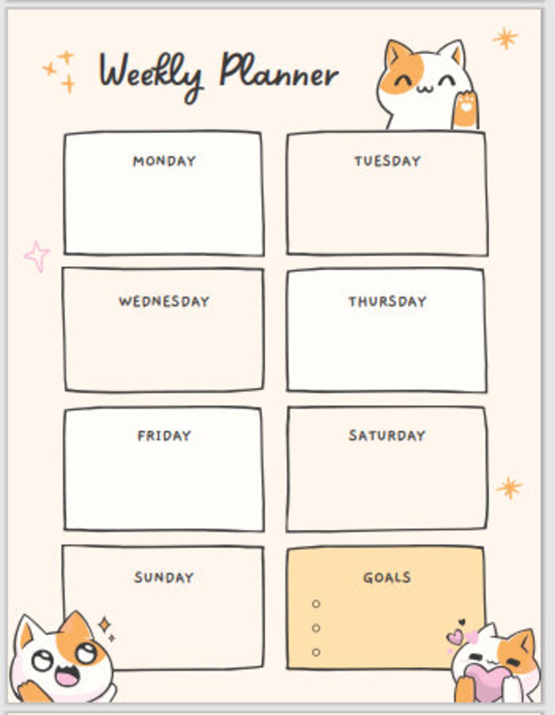 Cute Cat Weekly Planner for Kids, Teens and Adults. Printable Planner ...