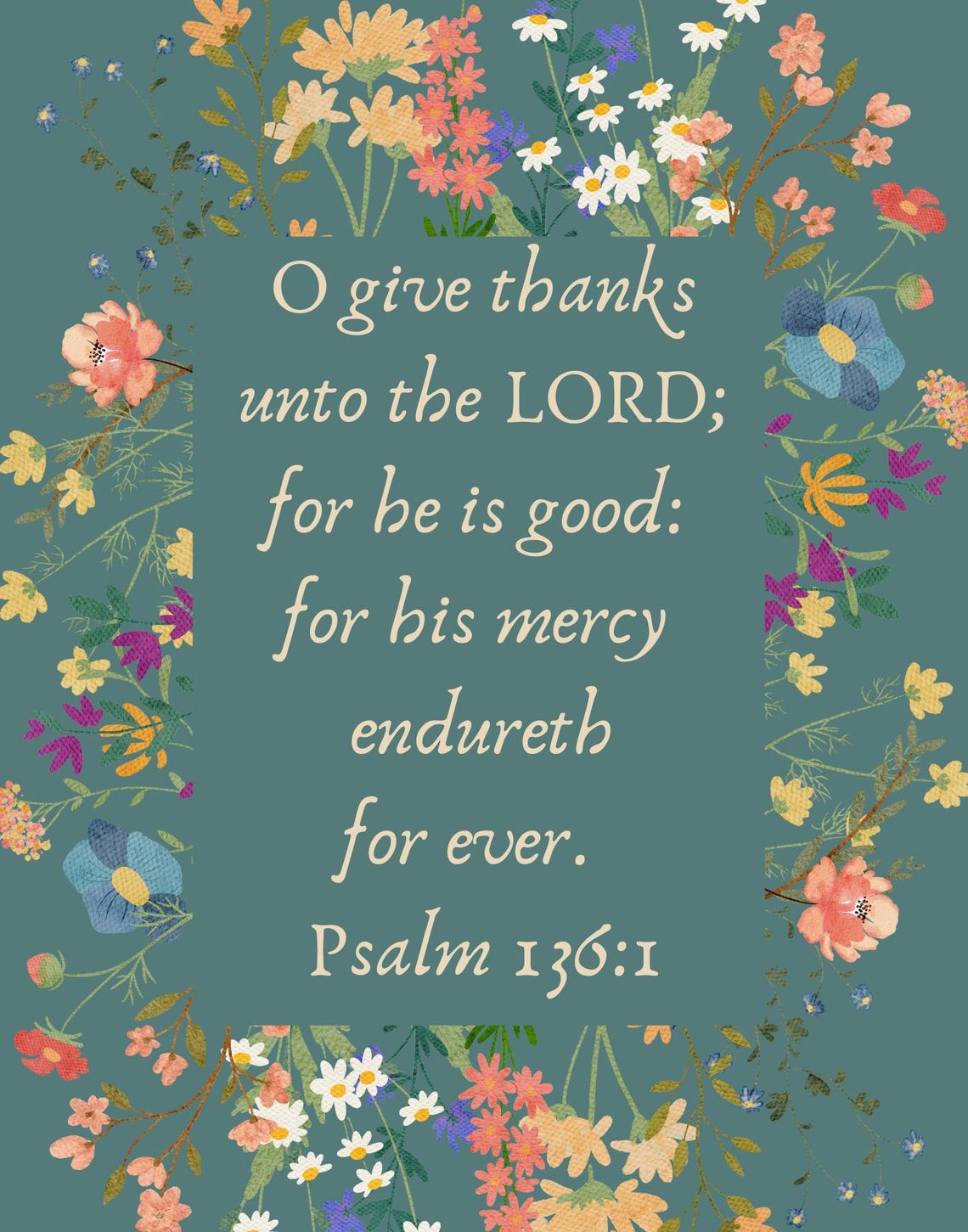 Printable Bible Verse Wall Art Give Thanks Psalm 136:1 in 2 Colors - Etsy