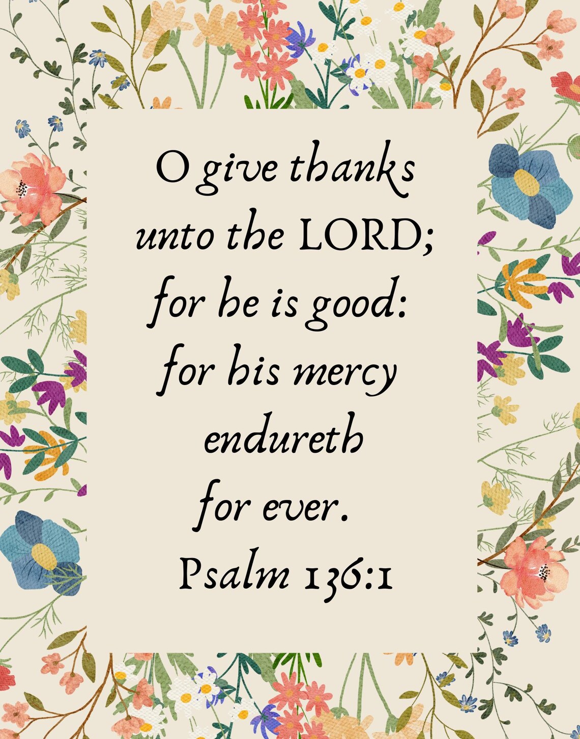 Printable Bible Verse Wall Art Give Thanks Psalm 136:1 in 2 Colors - Etsy