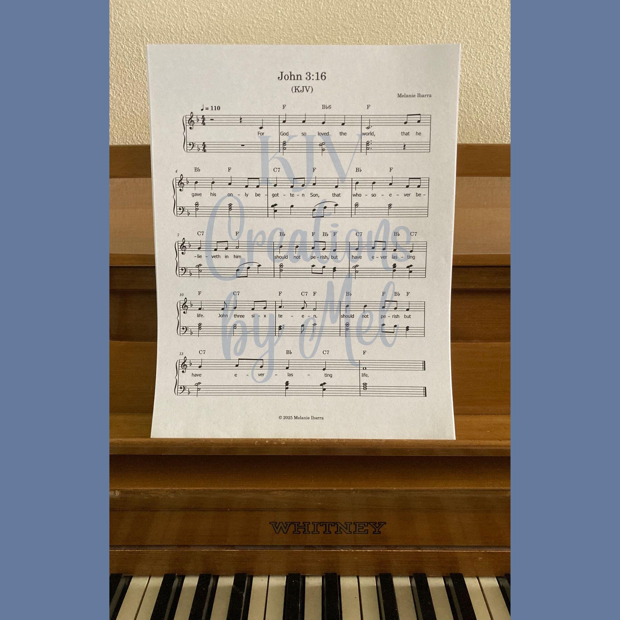 John 3:16 Sheet Music KJV - Children's Bible Verse Song (PDF Download ...