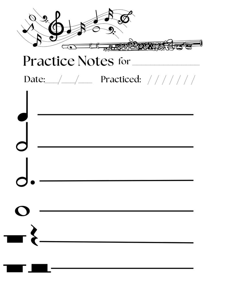 Printable Flute Lesson Practice Notepaper for Students Digital Download - Etsy