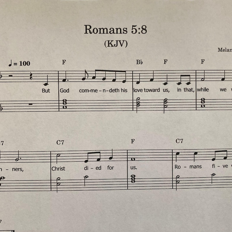 Sheet Music Romans 5.8 KJV Bible Verse Salvation Song, Teach Children ...
