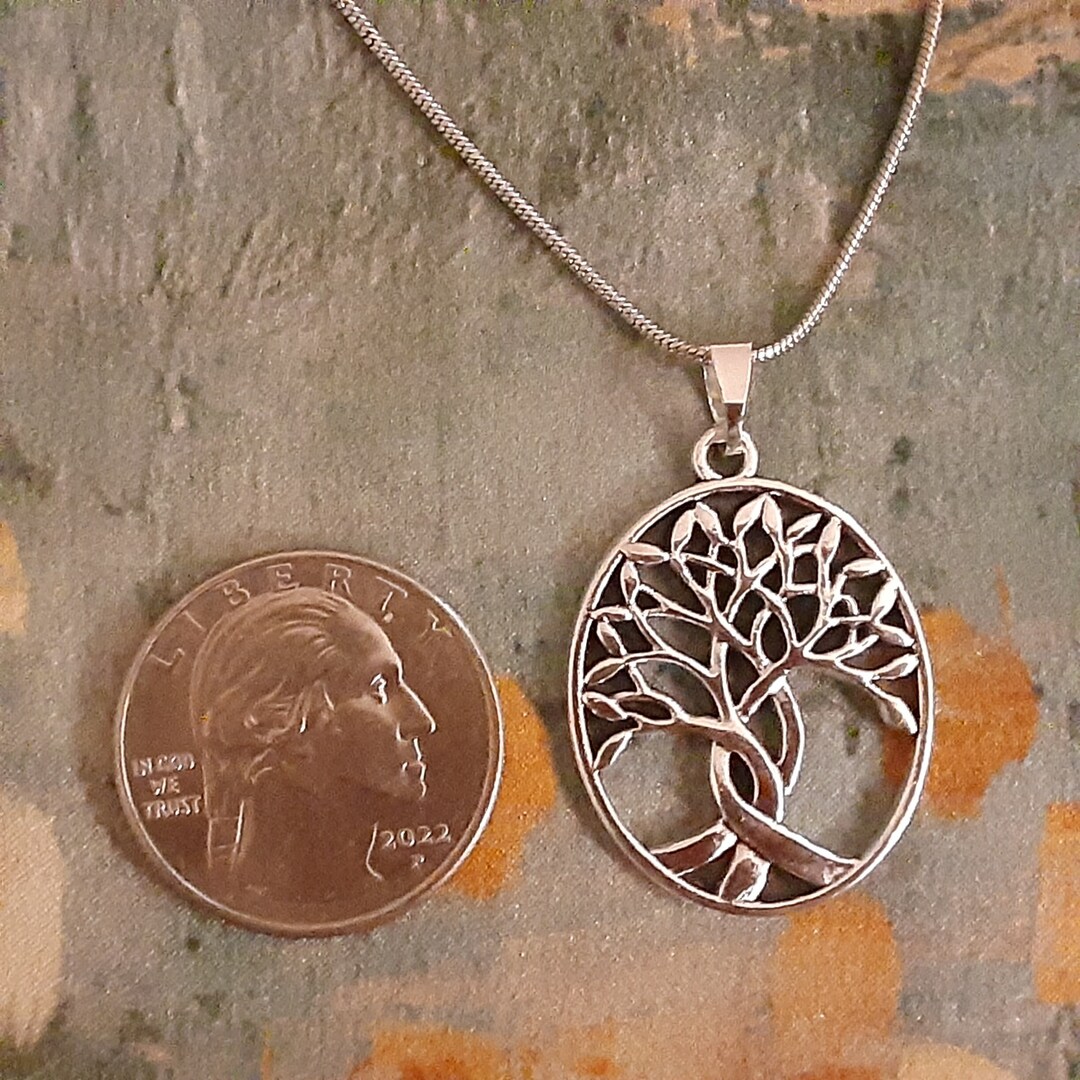 Beautiful Oval Tree of Life Pendant on 20+ Inch Silver Plated Snake ...