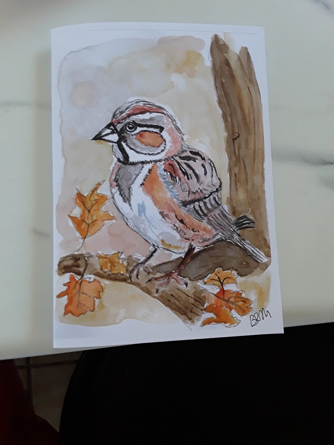 Hand Painted Sparrow Card - Etsy