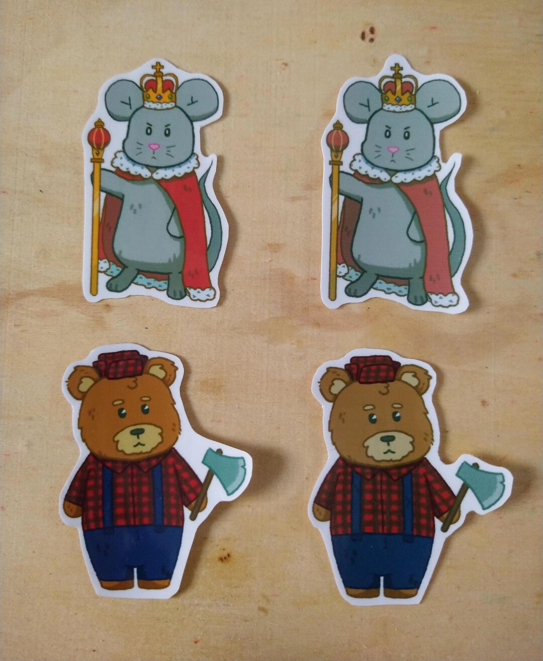 Cute Mouse King and Lumberjack Bear Character Sticker Discount ...