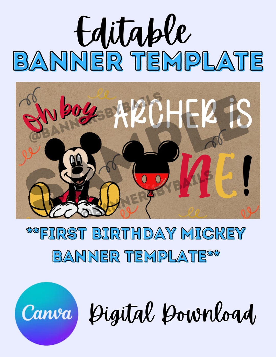 Editable Banner Template- Mickey Mouse Birthday (digital Download) - Etsy