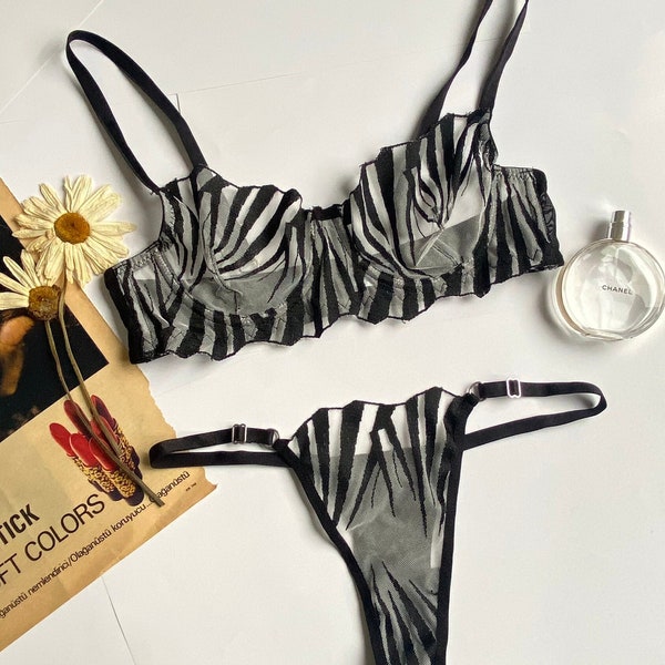 Sheer Black Bra and Panty Set - Etsy