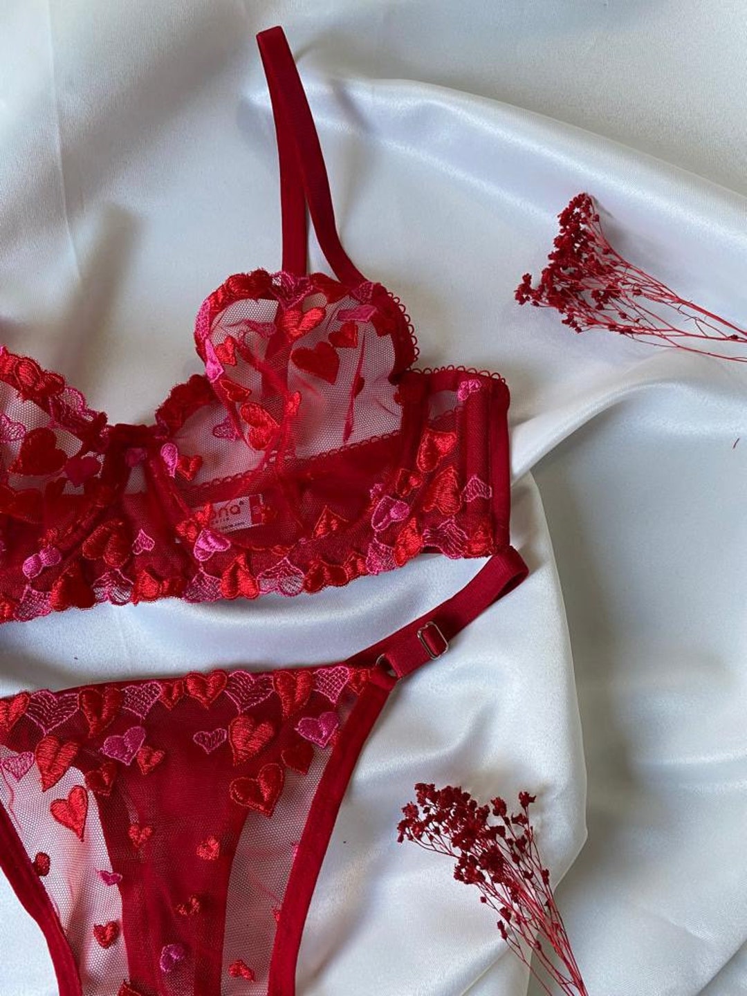 Embroidered Lingerie Set Red Bra Set Bra And Panty Set Sheer Bra Set