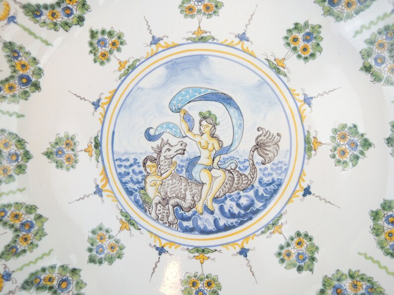 Vintage Moustiers Faience Earthenware Medallion Plate With Mythical ...