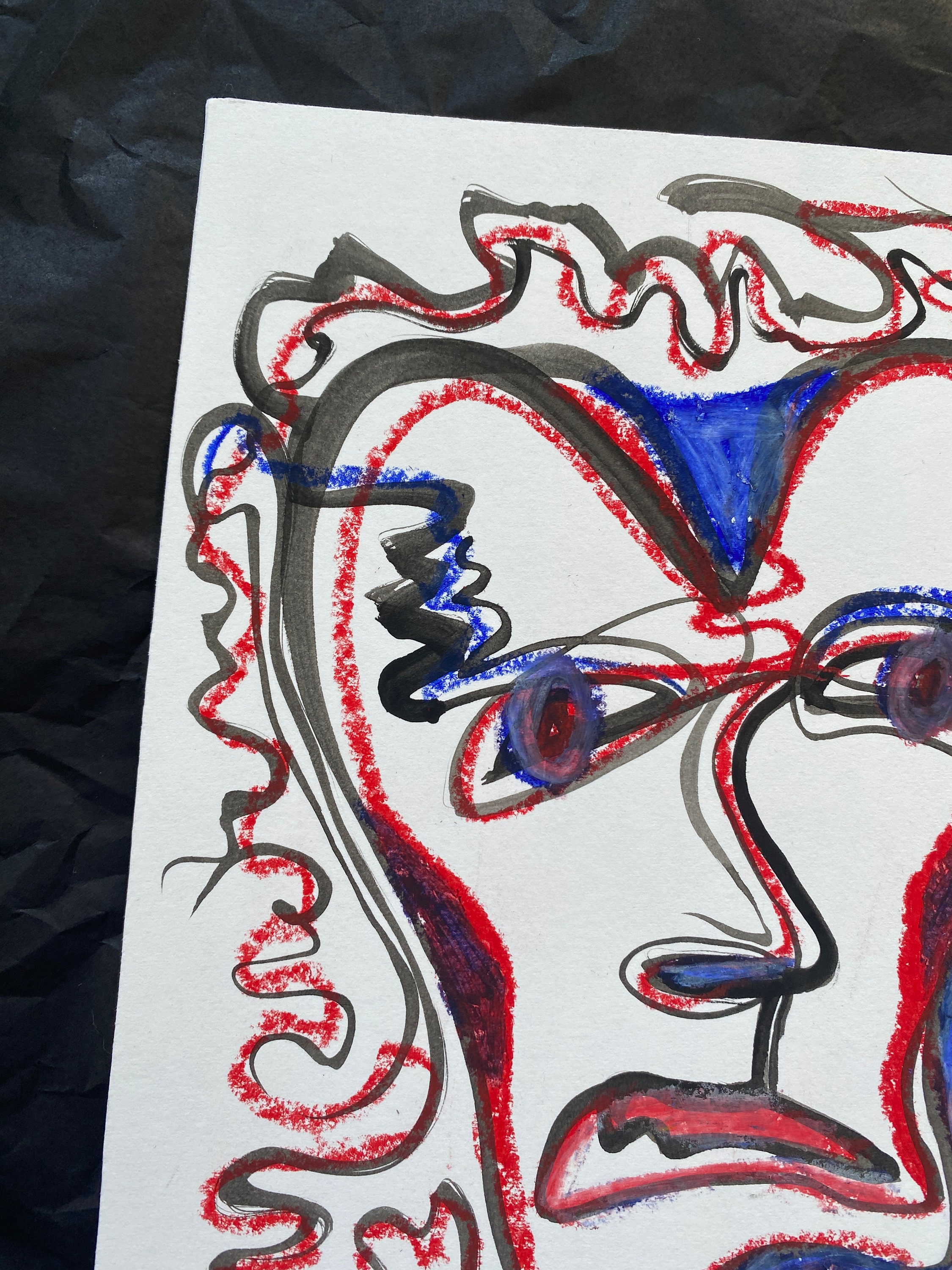 Original Painting "dental Wisdom" Line Art Abstract With Pastel - Etsy