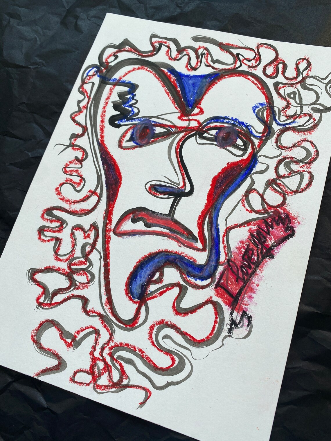 Original Painting "dental Wisdom" Line Art Abstract With Pastel - Etsy