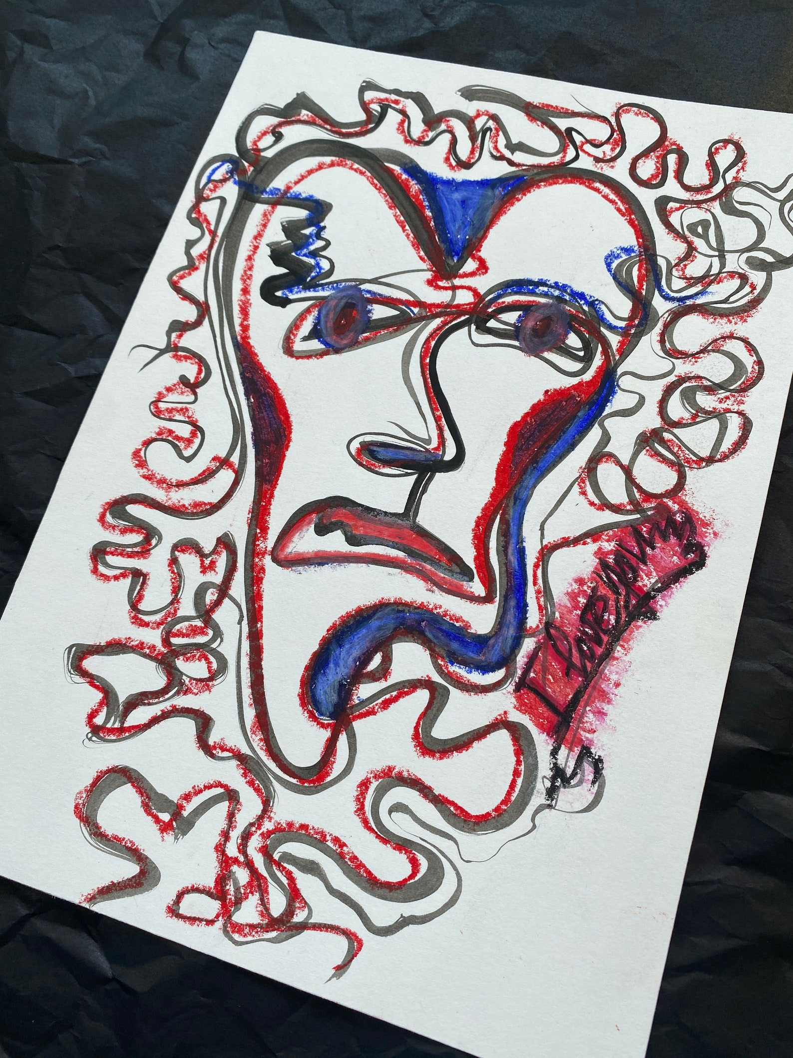 Original Painting "dental Wisdom" Line Art Abstract With Pastel - Etsy