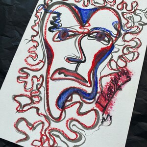 Original Painting "dental Wisdom" Line Art Abstract With Pastel - Etsy