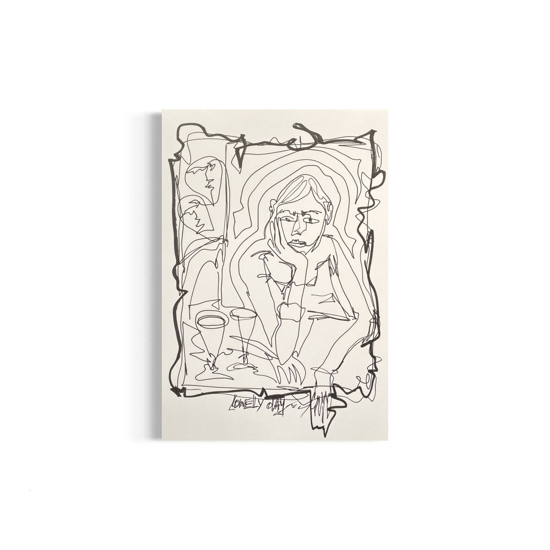 Original Painting "lonely Day" Line Art Abstract With Marker - Etsy