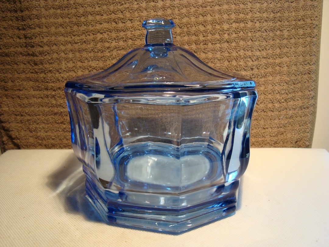 Indiana Glass Pastel Blue Concord Octagon Shape Covered Candy Bowl ...