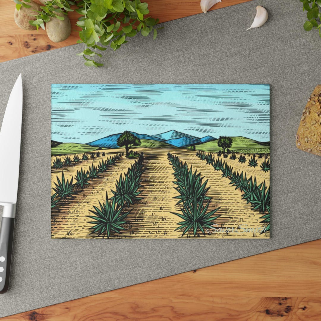 Agave Field Illustration Glass Cutting Board - Etsy