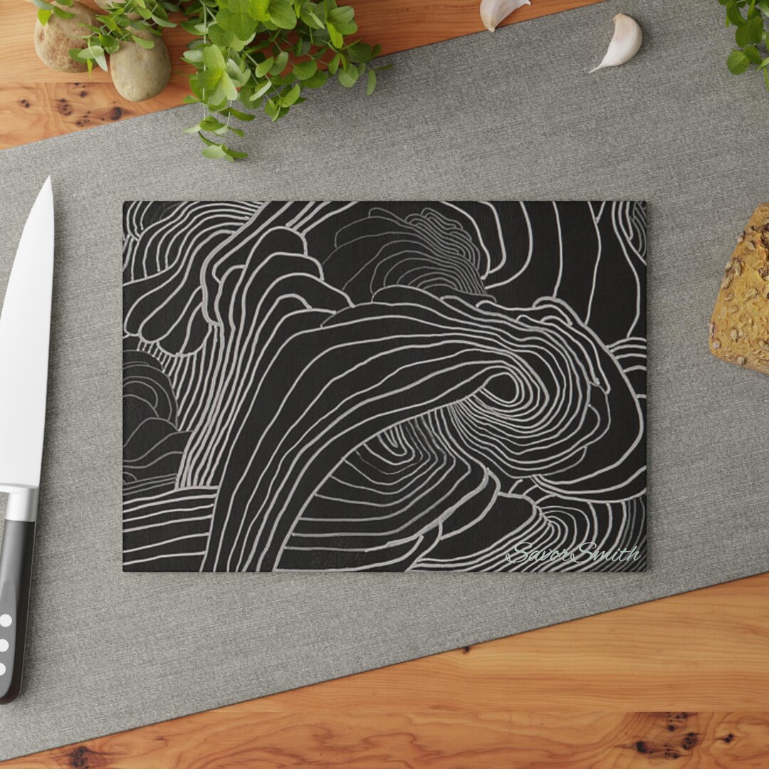 Abstract Line Art Glass Cutting Board | Modern Black & White Kitchen ...