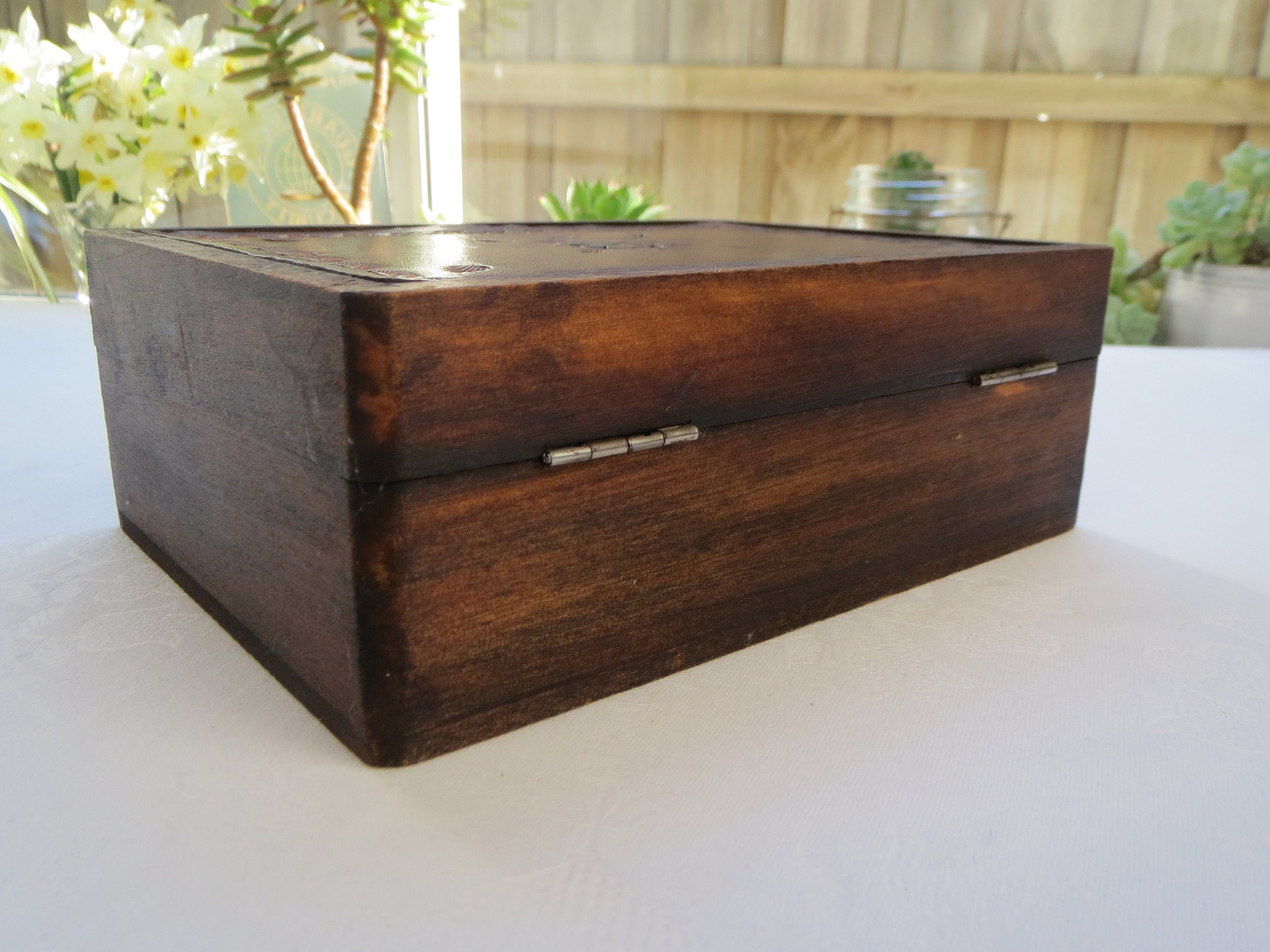 Rectangular Hinged Wooden Box With Leather Embossed Lid - Etsy