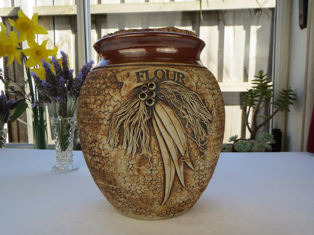 Handmade Wartook Pottery Flour Canister: Gum Leaf Decor - Etsy