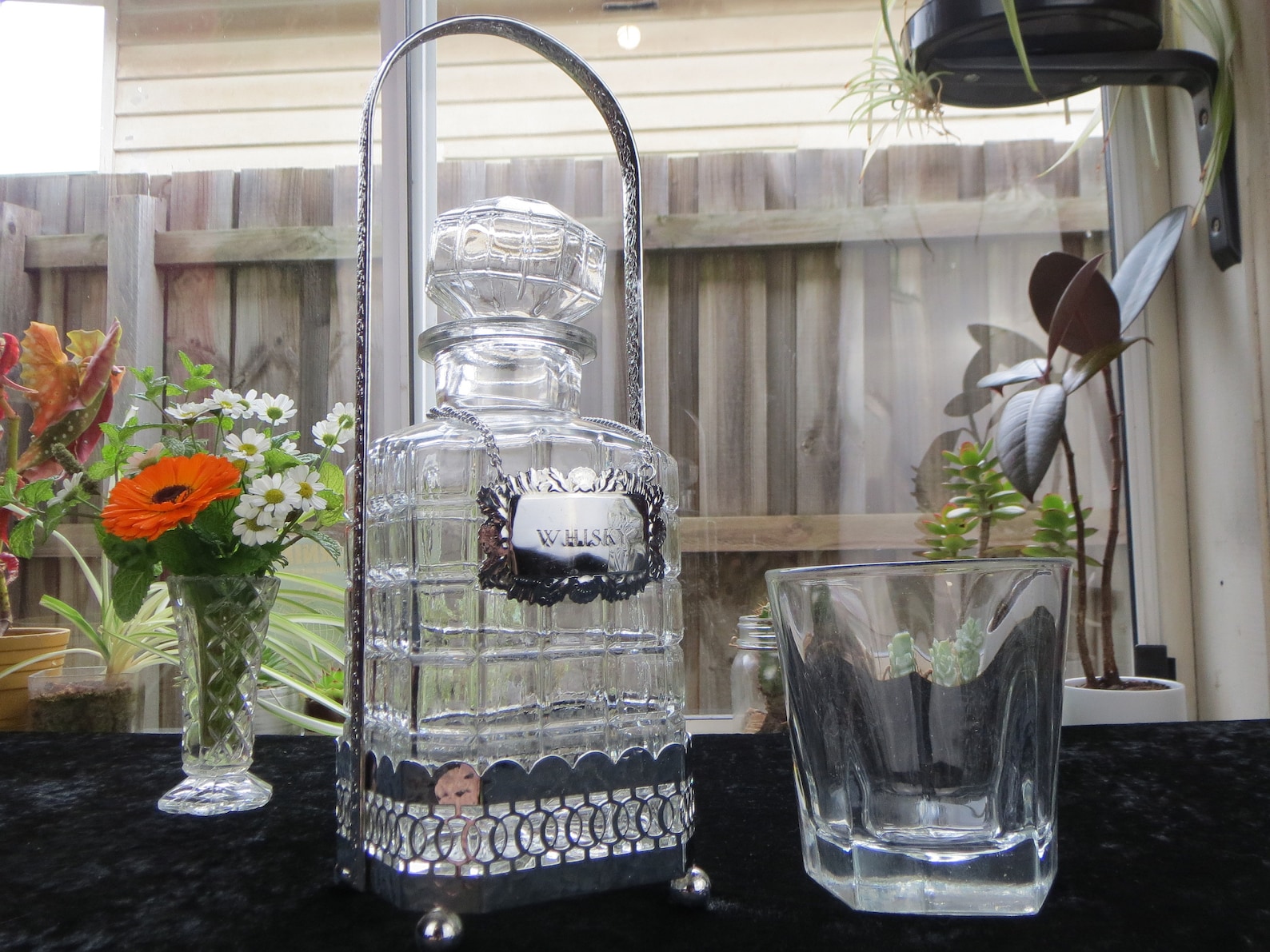 Glass Whisky Spirit Decanter in Queen Anne Style Silver Plate Mayell ...
