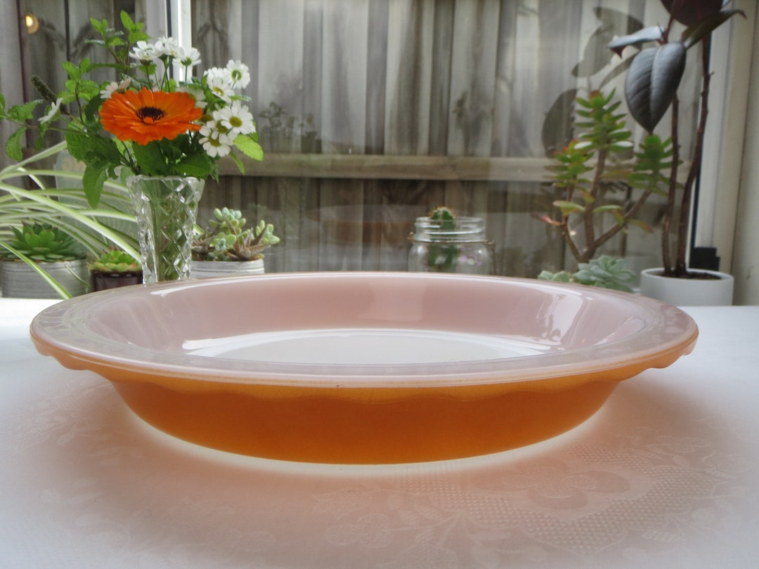 Large 11" 1970's Orange Agee Pyrex Pie Flan Dish With Scalloped Edges ...