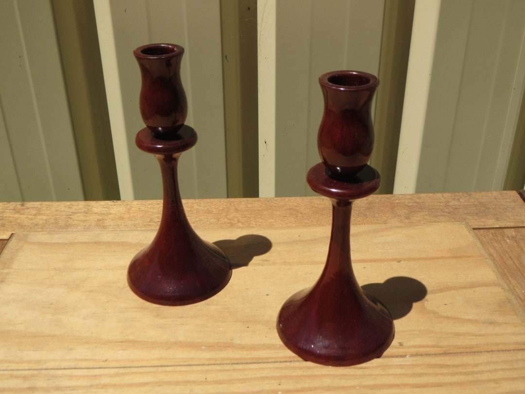 Pair of Hand Turned Rosewood Timber Taper Candle Holders With High ...