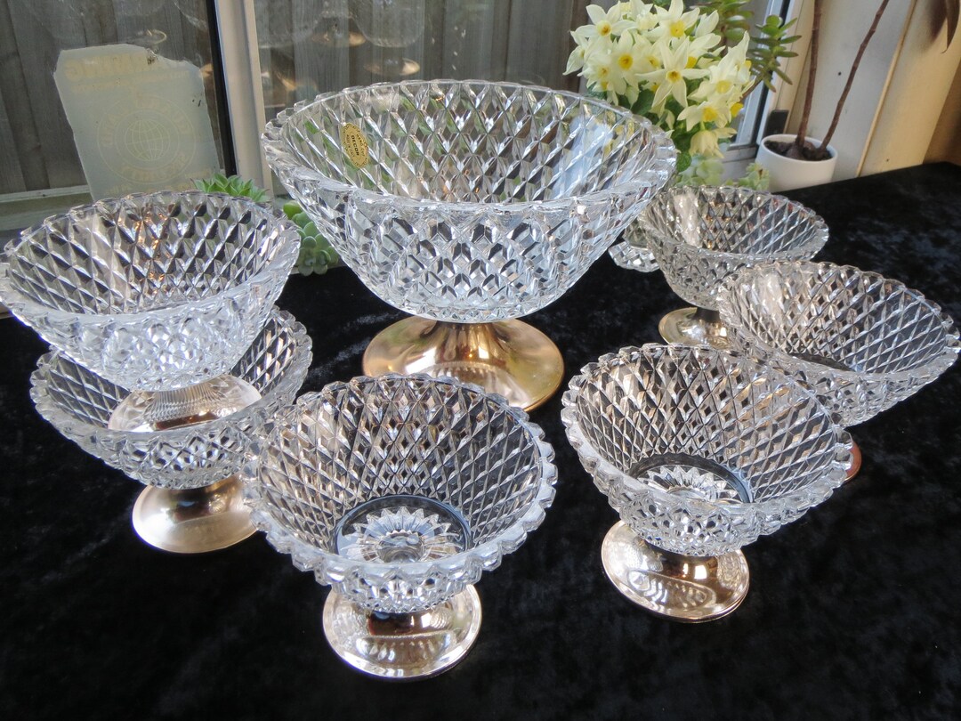 Euro Hand Cut Glass Decor Dessert Set Made by Decor in Italy, 7 Pieces ...