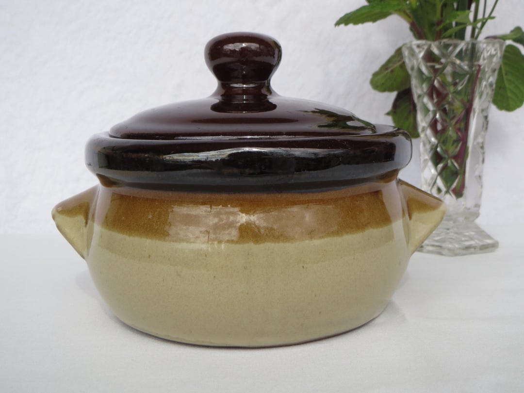 Small Tri Toned Glazed Double Handled Lidded Stoneware Crock Pot - Etsy